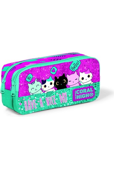 Coral High Kids Pembe Su Yeşili Iki Bölmeli Kalem Çantası 22395