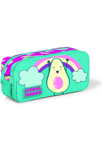 Coral High Kids Su Yeşili Avokado Desenli Iki Bölmeli Kalem Çantası 22396