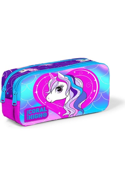 Coral High Kids Mavi Unicorn Desenli Iki Bölmeli Kalem Çantası 22397 Coral High Kids Mavi Unicorn Desenli Iki Bölmeli Kalem Çantası 22397
