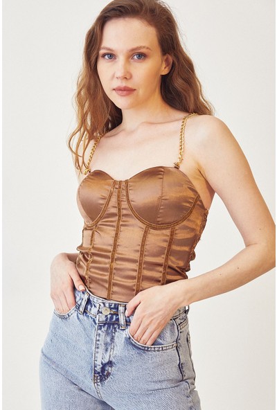 Lime Moda Zincir Askılı Büstiyer-Kahve Lime Moda Zincir Askılı Büstiyer-Kahve