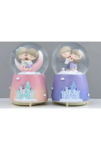 Sinerji Shop Kar Püskürtmeli Sevgili Çift Temalı Kar Küresi Dekoratif Hediyelik