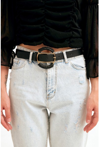 Butikburuc Kadın Siyah Tokası Örme Deri Detaylı Kemer Butikburuc Kadın Siyah Tokası Örme Deri Detaylı Kemer