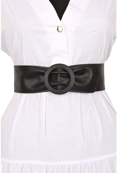 Butikburuc Kadın Siyah Yuvarlak Tokalı Bağlamalı Kemer