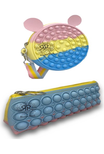 Roseroi Popit Kulaklı Ip Askılı Çanta ve Kalemlik Kalem Kutu Ikili Set