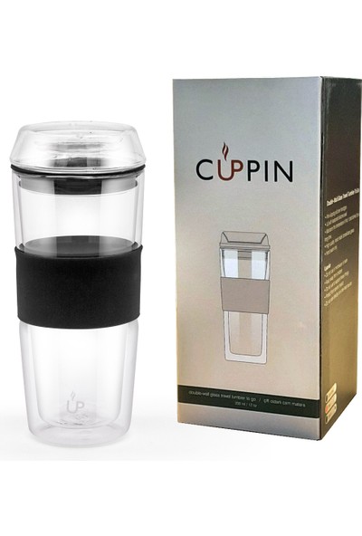 Cuppin Çift Cidarlı Çift Camlı Borosilikat Cam Matara 350 ml Siyah Cuppin Çift Cidarlı Çift Camlı Borosilikat Cam Matara 350 ml Siyah