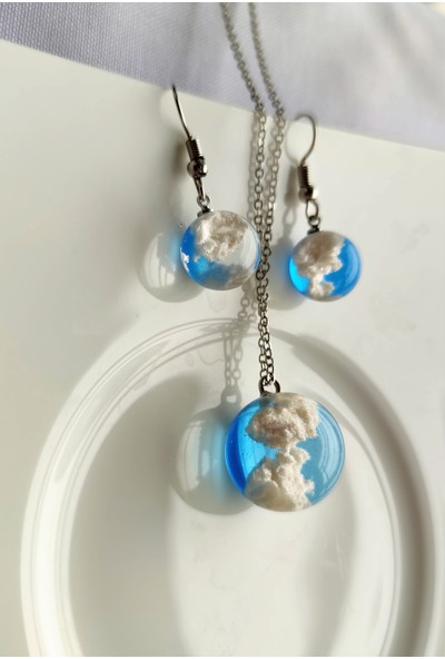 Berna Mini Gökyüzü Kolye Küpe Set