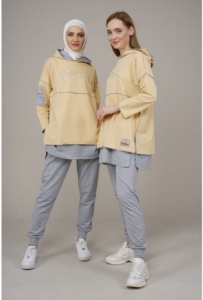 Kadın Kapüşonlu Ters Dikişli Eşofman Takımı M1008