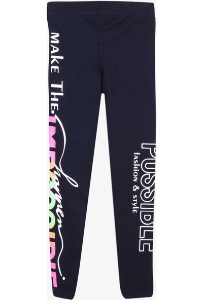 Breeze Kız Çocuk Tayt Yazı Baskılı Lacivert (8-14 Yaş)