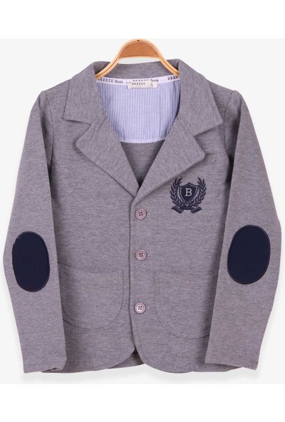 Breeze Erkek Çocuk Ceket Arma Nakışlı Gri (8-14 Yaş)