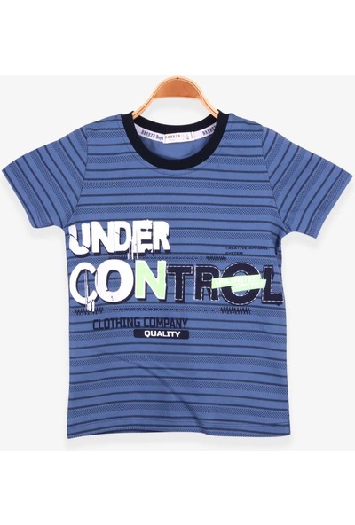 Breeze Erkek Çocuk Tişört Yazı Baskılı Çizgili Indigo (3-7 Yaş)