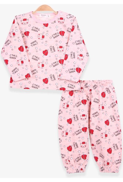 Breeze Kız Bebek Pijama Takımı Kraliçe Kedicik Baskılı Somon Melanj (9 Ay-3 Yaş)