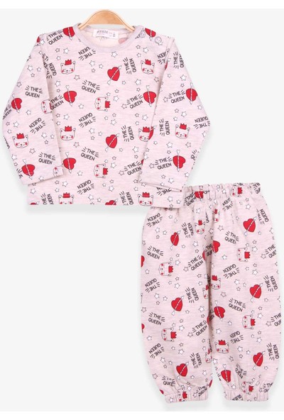 Breeze Kız Bebek Pijama Takımı Kraliçe Kedicik Baskılı Bej Melanj (9 Ay-3 Yaş)
