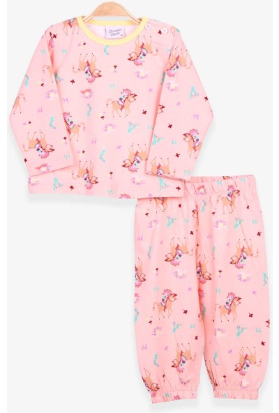 Breeze Kız Bebek Pijama Takımı Vahşi Batı Desenli Somon (9 Ay-3 Yaş)