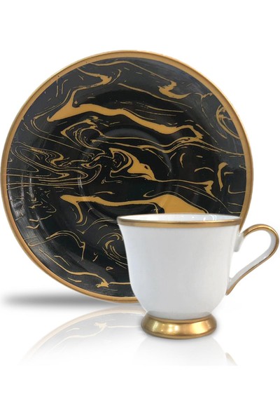 Bohemia Siyah Altın Mermer 6'lı Türk Kahvesi Fincanı