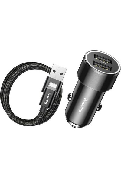 Baseus Iphone 12 12 Pro Max Ultra Hızlı 3.4A Çift USB Hızlı Araç Çakmaklık Şarjı ve Lighting Kablo Baseus Iphone 12 12 Pro Max Ultra Hızlı 3.4A Çift USB Hızlı Araç Çakmaklık Şarjı ve Lighting Kablo