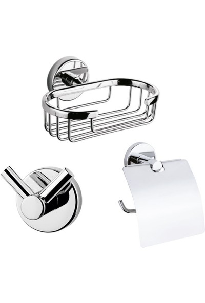 Evistro Sabunluk + Bornoz Askılık + Tuvalet Kağıtlık 3'lü Set Paslanmaz Çelik