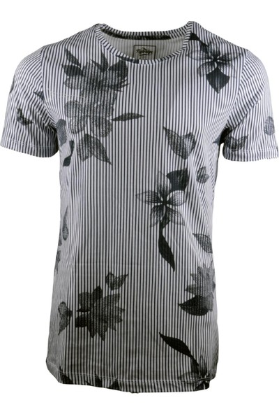 Flybridge 0 Yaka Dikey Çizgili Cicek Desenli Erkek T-Shirt - Lacivert Beyaz Cizg. Flybridge 0 Yaka Dikey Çizgili Cicek Desenli Erkek T-Shirt - Lacivert Beyaz Cizg.
