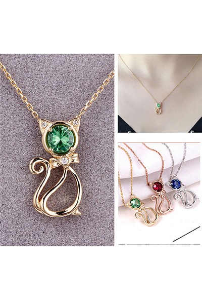 Ejoya Zümrüt Ve Pırlantalı Kedicik Kolye