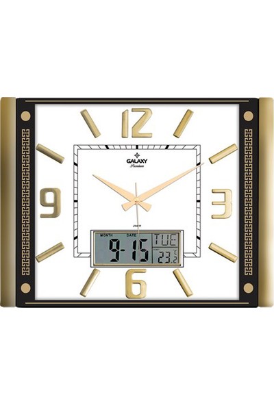 Galaxy T-711-G Premium Termometreli ve Takvimli Duvar Saati Gold