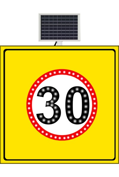 Güneş Enerjili Hız Limiti 30 Km/H Sarı Zemin 1000X1000 Mm