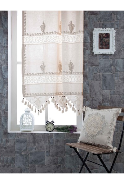 Pamuk Naturel Otantik Nakışlı Buldan Perde 100X210Cm