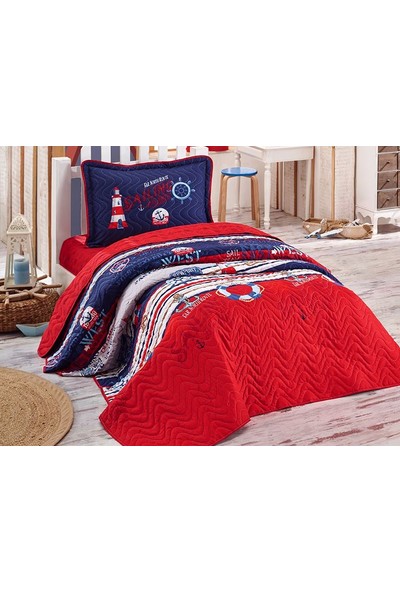 Clasy Tek Kişilik Kapitone Yatak Örtüsü Takımı Rota Lacivert