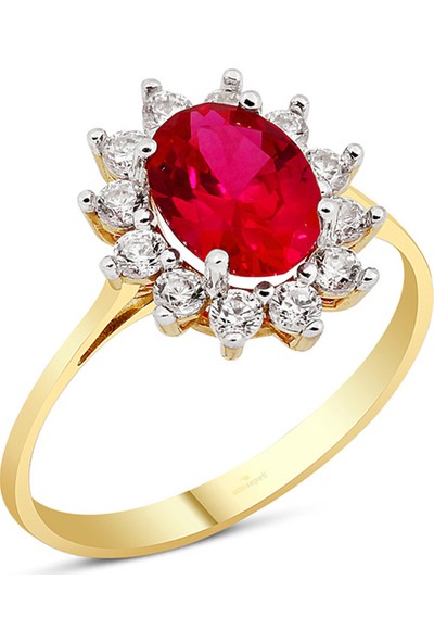 Altınsepeti Anturaj Kırmızı Taşlı Altın Yüzük As136Yz