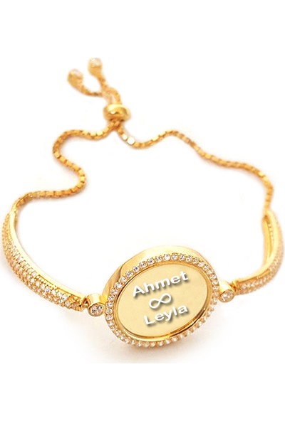 Mina Silver Kişiye Özel Yuvarlak Taşlı Bayan Bileklik Neşe Serisi Altın Rengi