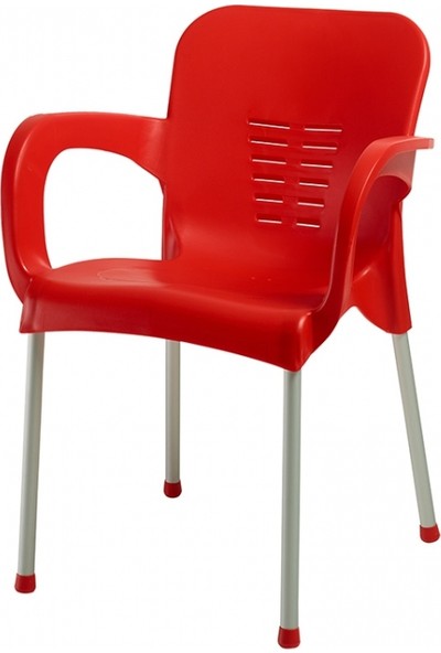 Plastico Aliminyum Ayaklı Plastik Kollu Sandalye Kırmızı