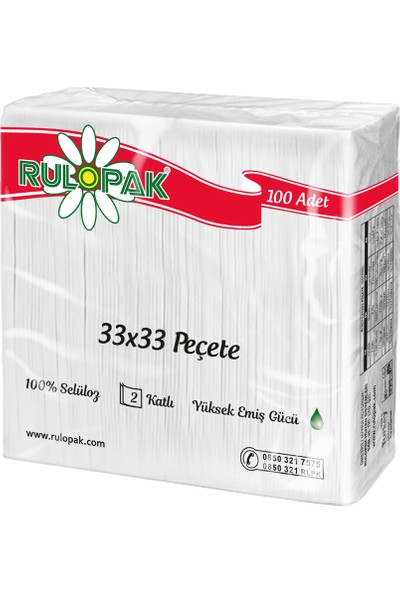 Rulopak Garson Katlama Peçete 33 x 33 100 Yaprak Rulopak Garson Katlama Peçete 33 x 33 100 Yaprak