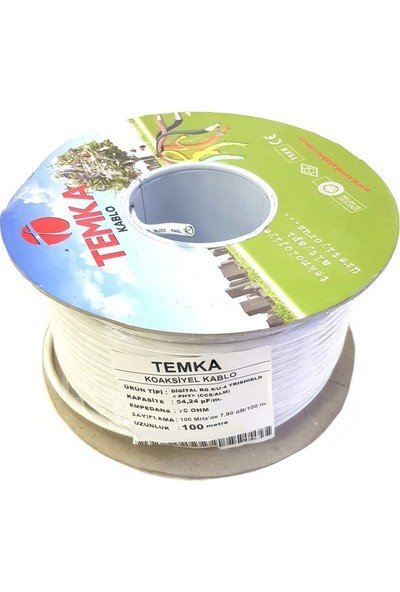 Temka Rg6U4 Trishield Çift Folyo Anten Kablosu 100 Metre Temka Rg6U4 Trishield Çift Folyo Anten Kablosu 100 Metre