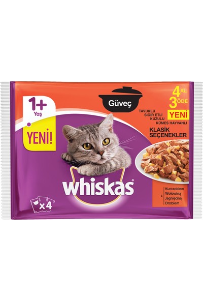 Whiskas Güveç Klasik Seçenekler Kedi Pouch 85gr x 4 Whiskas Güveç Klasik Seçenekler Kedi Pouch 85gr x 4