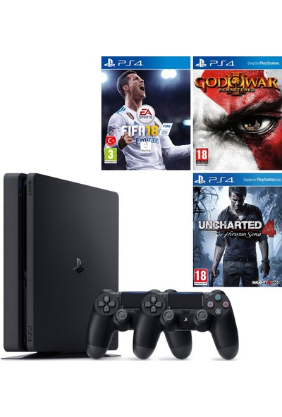 Sony Ps4 Slim 500Gb Konsol + 2. Kol + Fifa 18 + God Of War + Uncharted 4