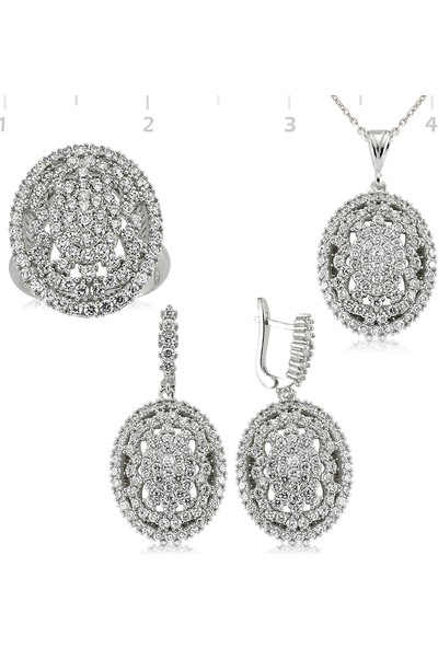 Grandhanra Gümüş Zirkon Taşlı Oval Set