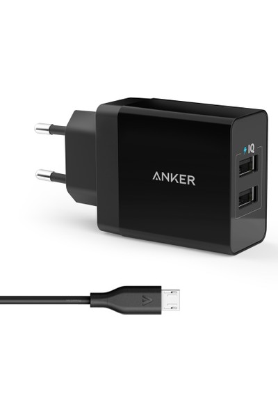 Anker PowerPort 2 Şarj Cihazı + Anker Micro USB Kablo Siyah - B2021L11 Anker PowerPort 2 Şarj Cihazı + Anker Micro USB Kablo Siyah - B2021L11