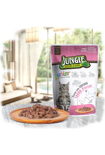 Jungle Pouch Yavru Kedi Tavuklu Jelli Yaş Mama x 22 Adet Jungle Pouch Yavru Kedi Tavuklu Jelli Yaş Mama x 22 Adet