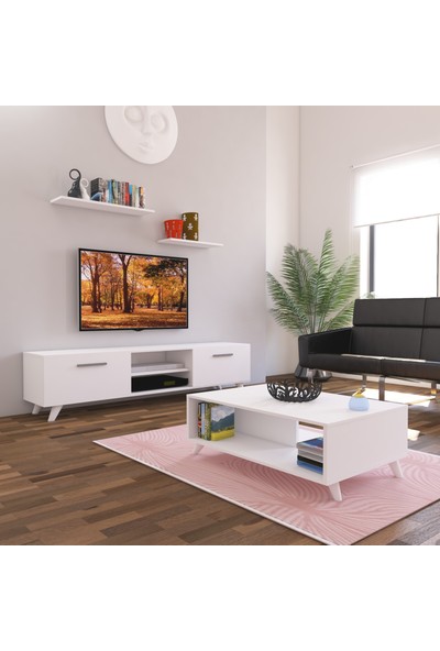 Nur Mobilya 2'li Salon Takımı Seti Beyaz 180 cm Tv Sehpası + Orta Sehpa Nur Mobilya 2'li Salon Takımı Seti Beyaz 180 cm Tv Sehpası + Orta Sehpa