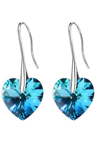 Monemel Mavi Swarovski Taşlı Kalp Küpe, Gümüş (Altın Kaplama) E0326