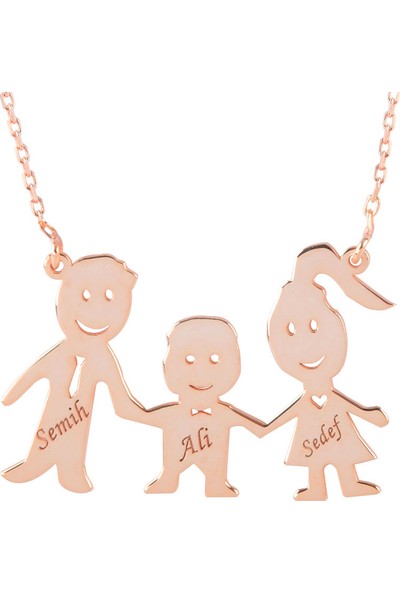 Glorria Kişiye Özel İsimli Aile Gümüş Kolye Rose