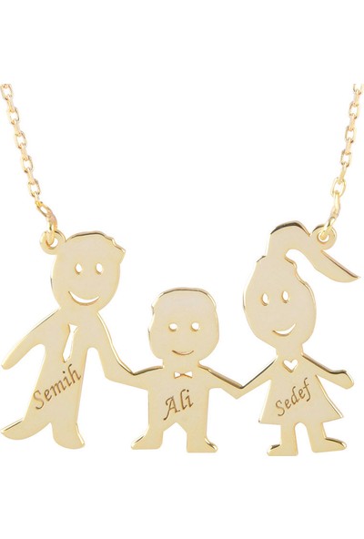 Glorria Kişiye Özel İsimli Aile Gümüş Kolye Sarı