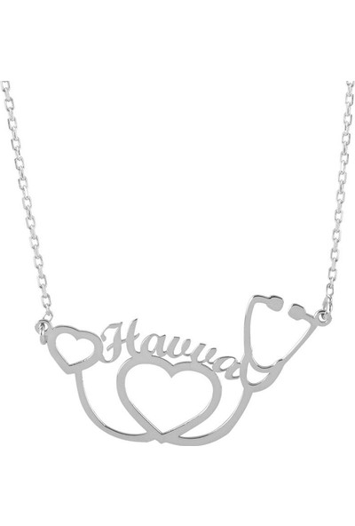 Glorria Kişiye Özel İsimli Stetoskop Gümüş Kolye Gümüş