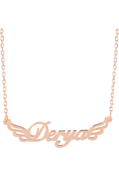 Glorria Kişiye Özel İsimli Kanat Gümüş Kolye Rose