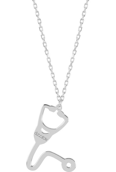 Glorria Kişiye Özel İsimli Stetoskop Gümüş Kolye Gümüş