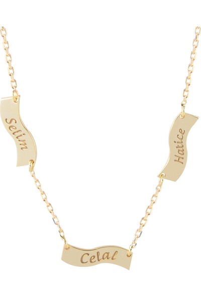 Glorria Kişiye Özel 3 İsimli Gümüş Kolye Sarı