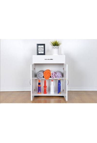 Kzy Tek Çekmece 2 Kapaklı Çok Amaçlı Dolap - Beyaz