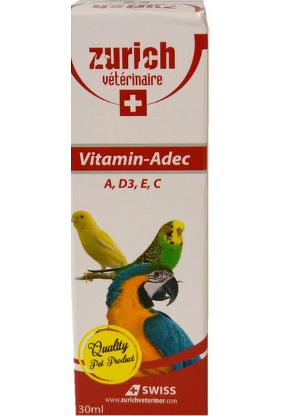 Zurich Kuş Vitamini A, D3, E, C Vitaminleri 30 Ml Zurich Kuş Vitamini A, D3, E, C Vitaminleri 30 Ml