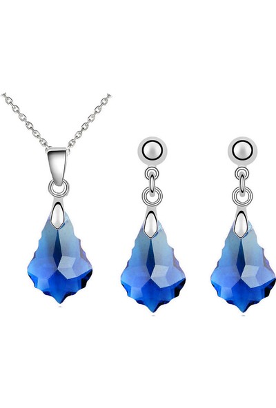 Myfavori Akçaağaç Yaprağı Marka Tasarım Mavi Avusturya Kristal Takı Seti