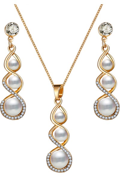 Myfavori Altın Renk Beyaz Kristal Trendy Kolye Ve Küpe Takı Setleri Myfavori Altın Renk Beyaz Kristal Trendy Kolye Ve Küpe Takı Setleri