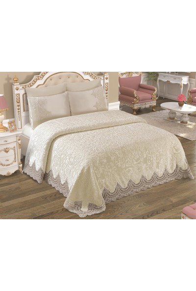 Anna Karina Safir Krem Çift Kişilik Battaniye Takımı