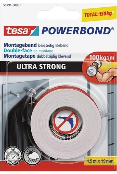 Tesa Köpük Montaj Bandı - Powerbond Ultra Güçlü 1.5m 19mm Tesa Köpük Montaj Bandı - Powerbond Ultra Güçlü 1.5m 19mm
